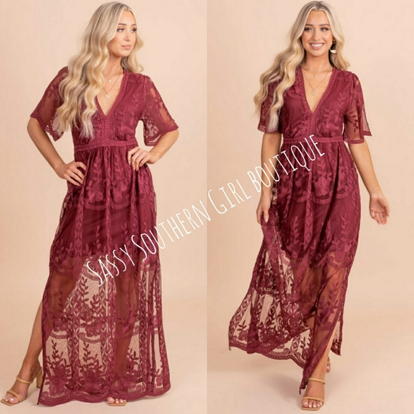 Sassy Southern Girl Boutique | Dresses | Boho Red Embroidered Lace Maxi ...